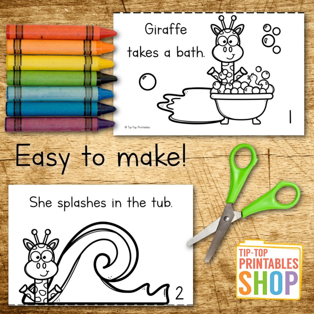 Giraffe Takes a Bath Emergent Reader – The Tip-Top Printables Shop