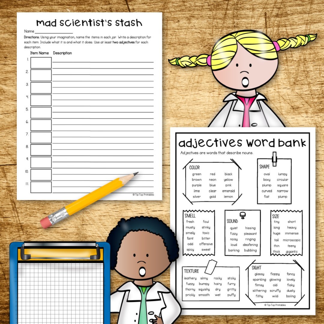 Mad Science: Adjectives Writing Lab – The Tip-Top Printables Shop