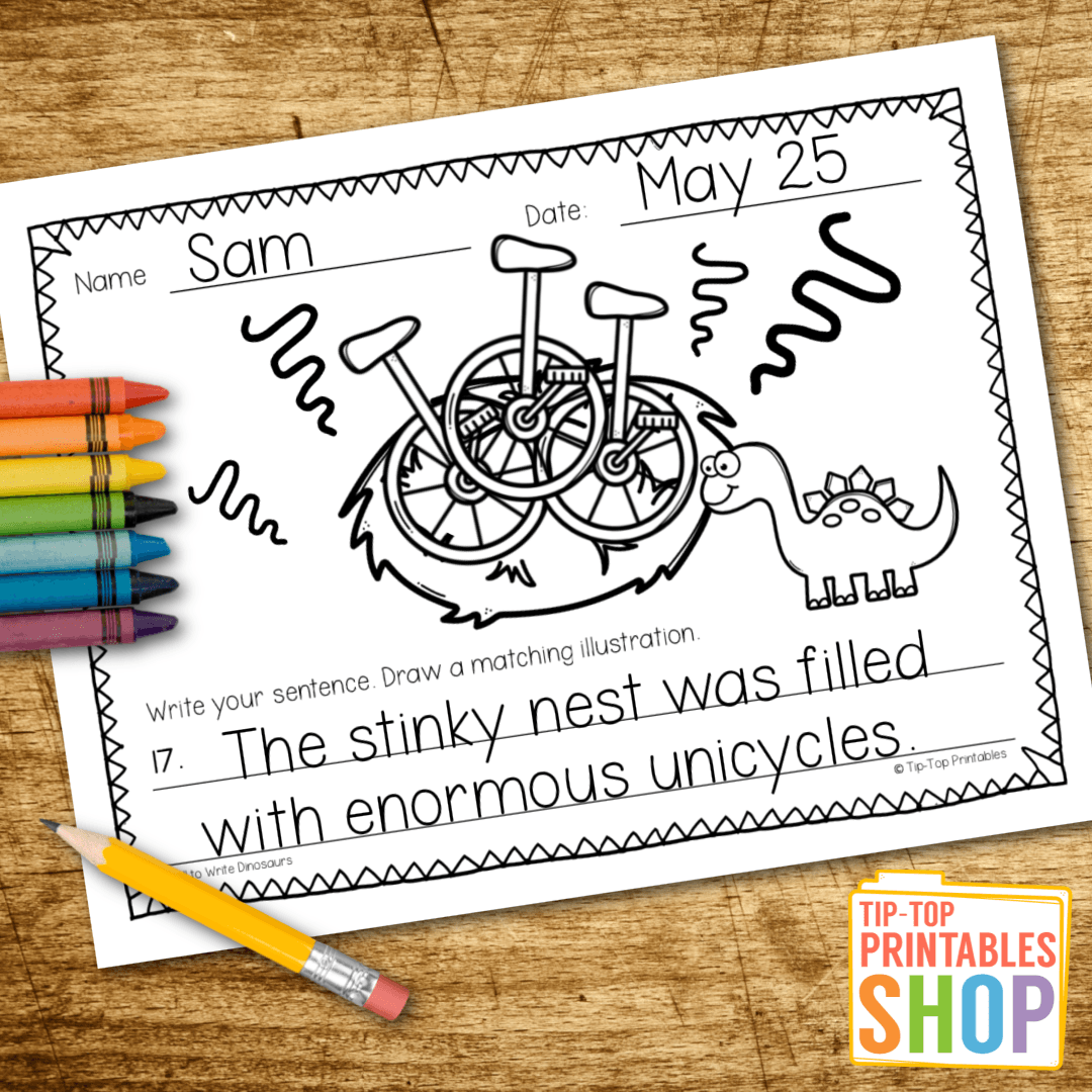 Writing Dinosaur Silly Sentences – The Tip-Top Printables Shop
